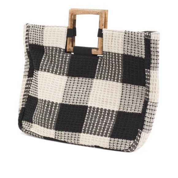 Twig & Arrow | Bags | Twig Arrow Wooden Handle Jacquard Gingham Tote ...